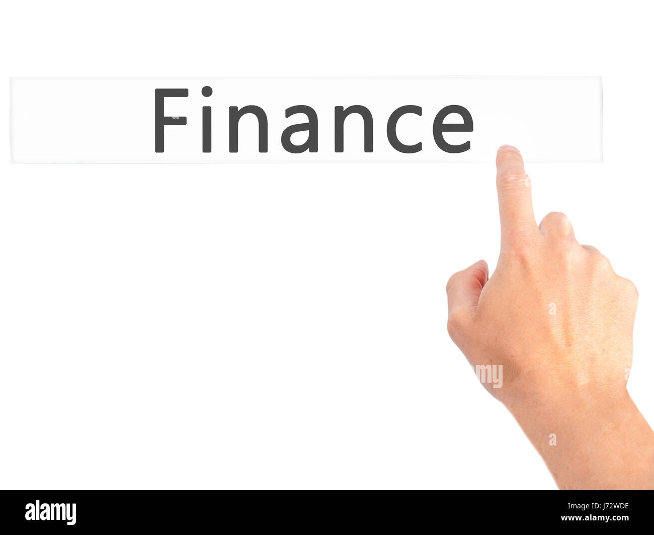 Finance - Hand pressing a button on blurred background concept ...