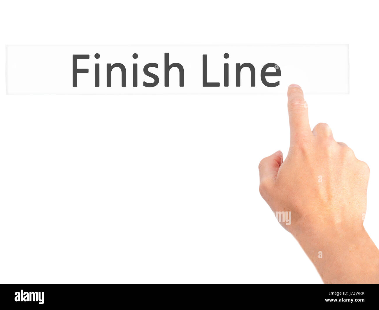 Finish Line - Hand pressing a button on blurred background concept ...