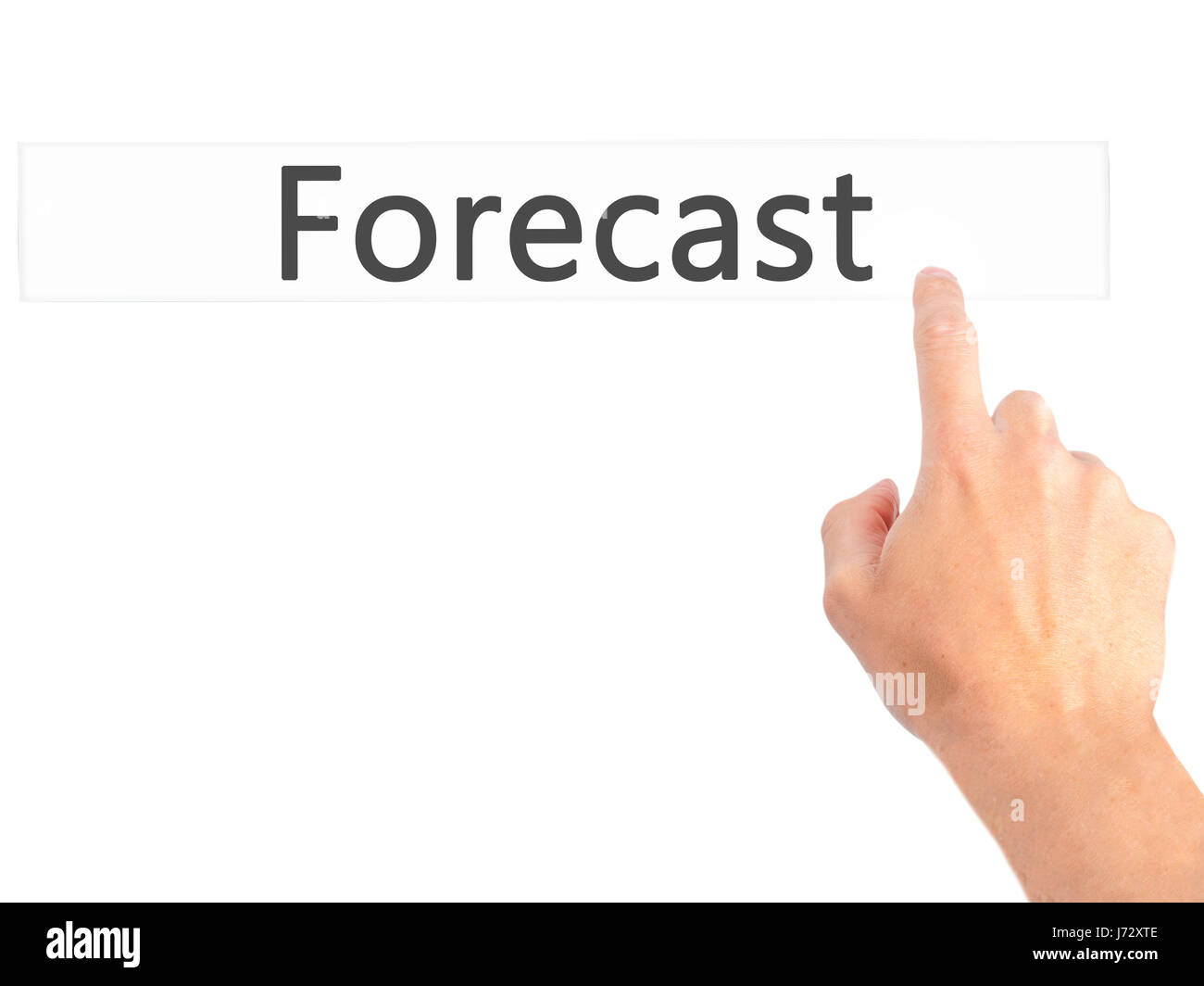 Forecast - Hand pressing a button on blurred background concept ...