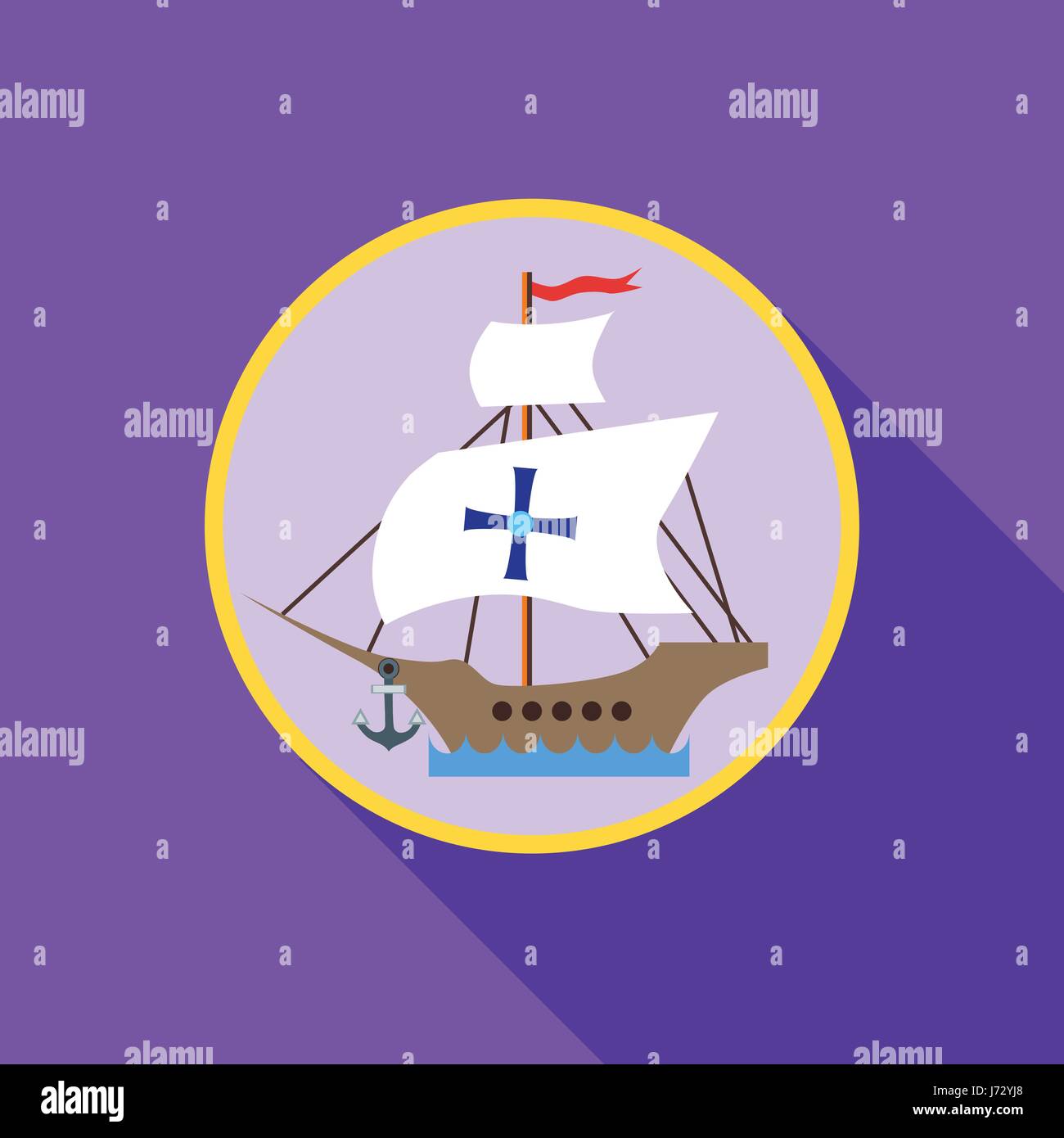 Ship with flag of Columbus icon, flat style Stock Vector Image & Art ...
