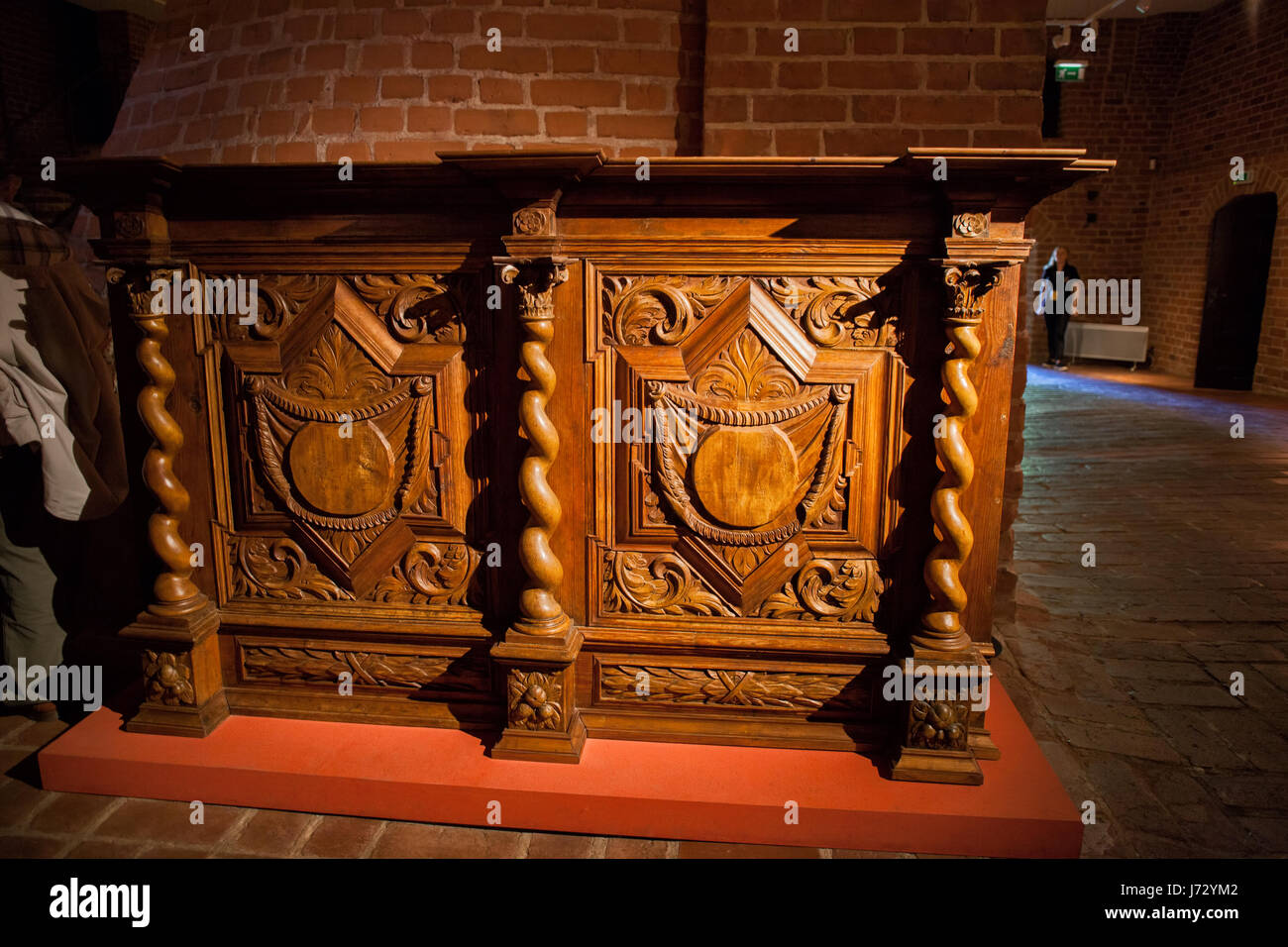 Malbork Castle museum in Poland, wooden balustrade of the celebrants ...