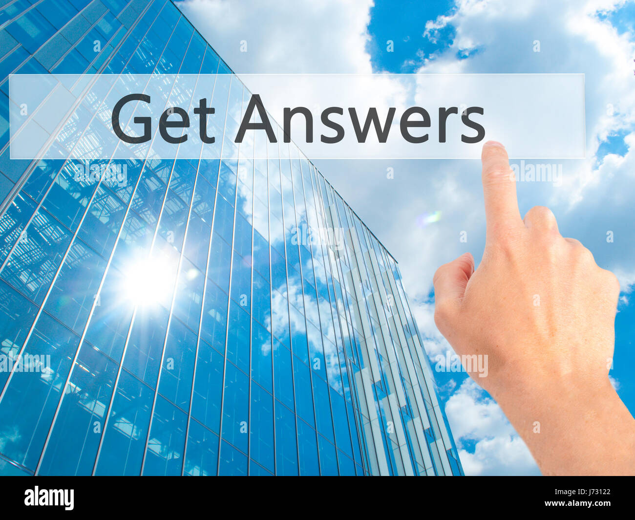 Get Answers - Hand pressing a button on blurred background concept ...