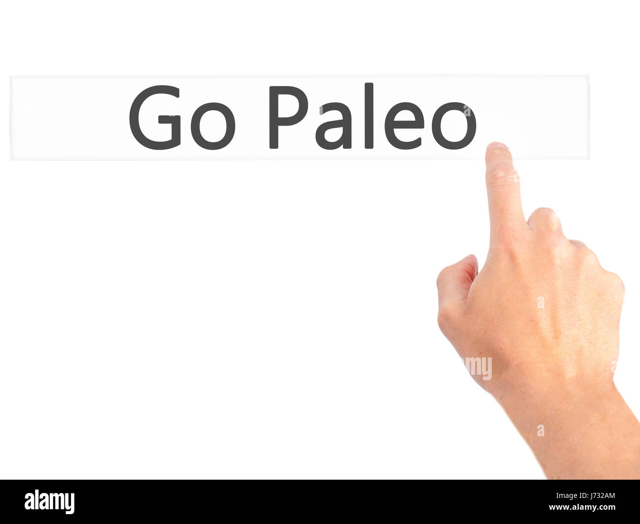 Go Paleo - Hand pressing a button on blurred background concept ...