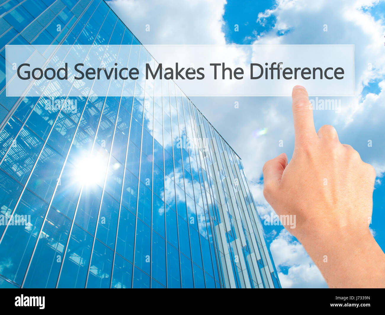 Good Service Makes The Difference - Hand pressing a button on blurred ...