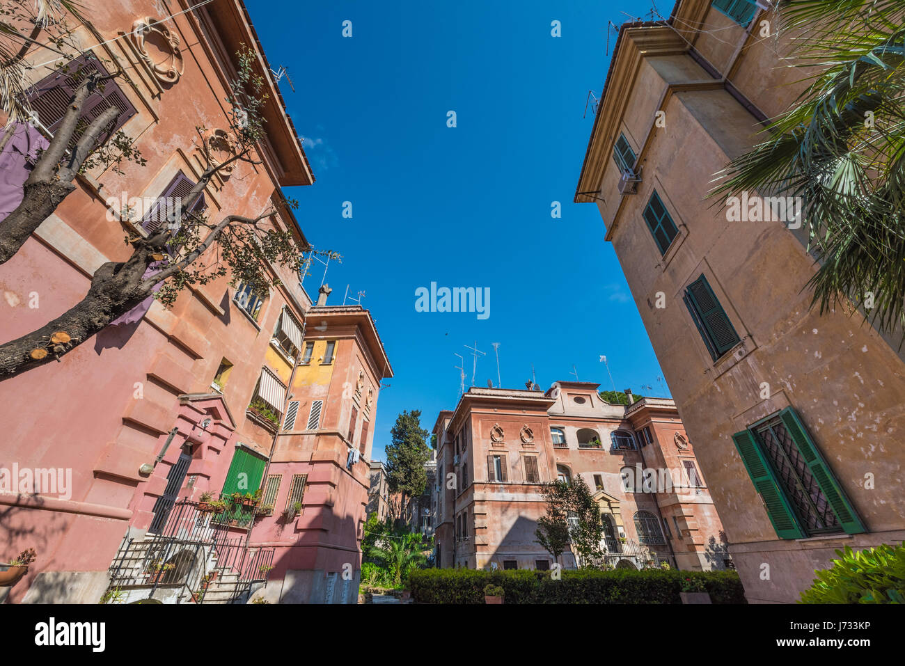 Rome, Italy - The suggestive popular Garbatella quarter in Ostiense ...
