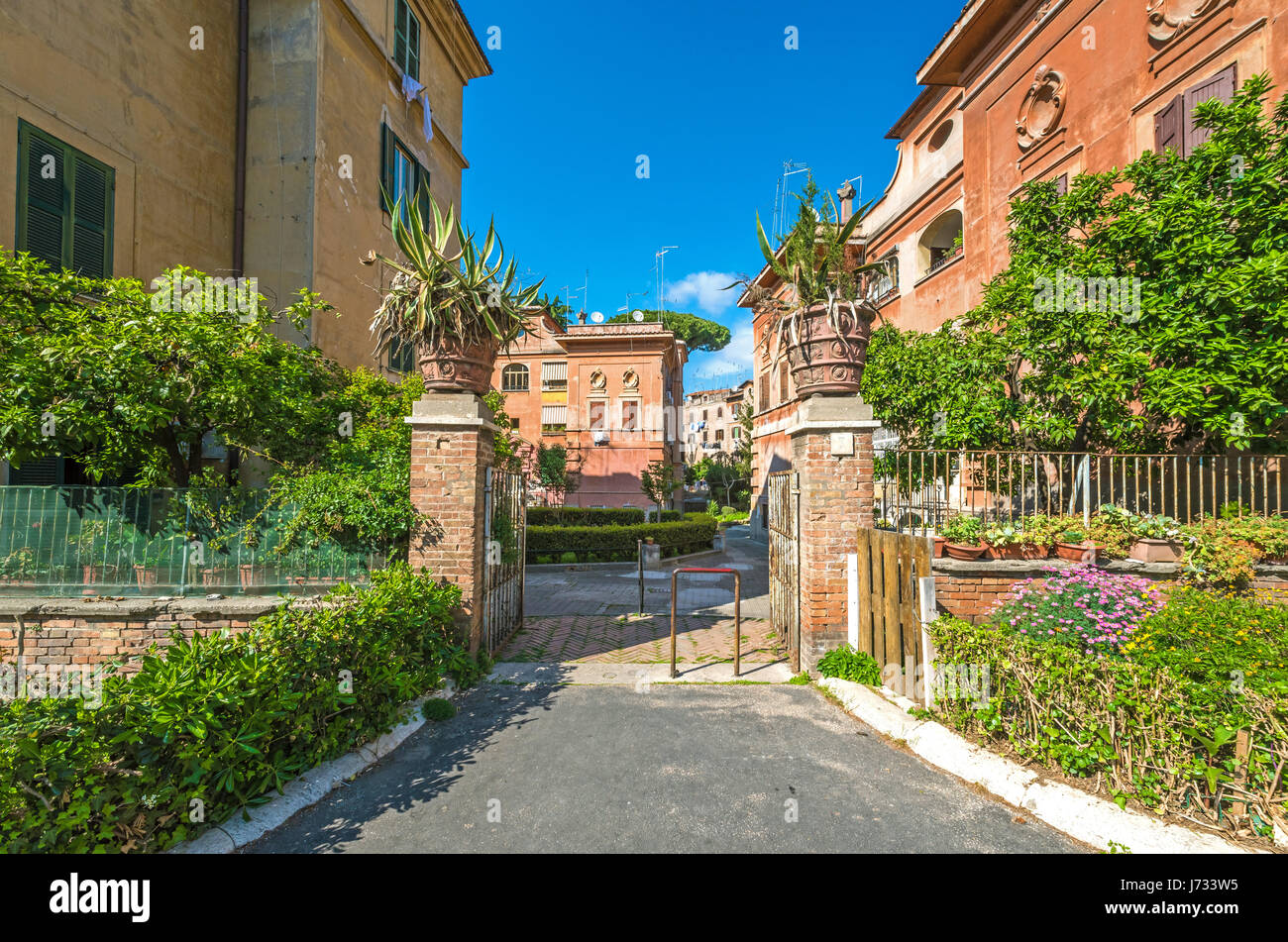 Rome, Italy - The suggestive popular Garbatella quarter in Ostiense ...