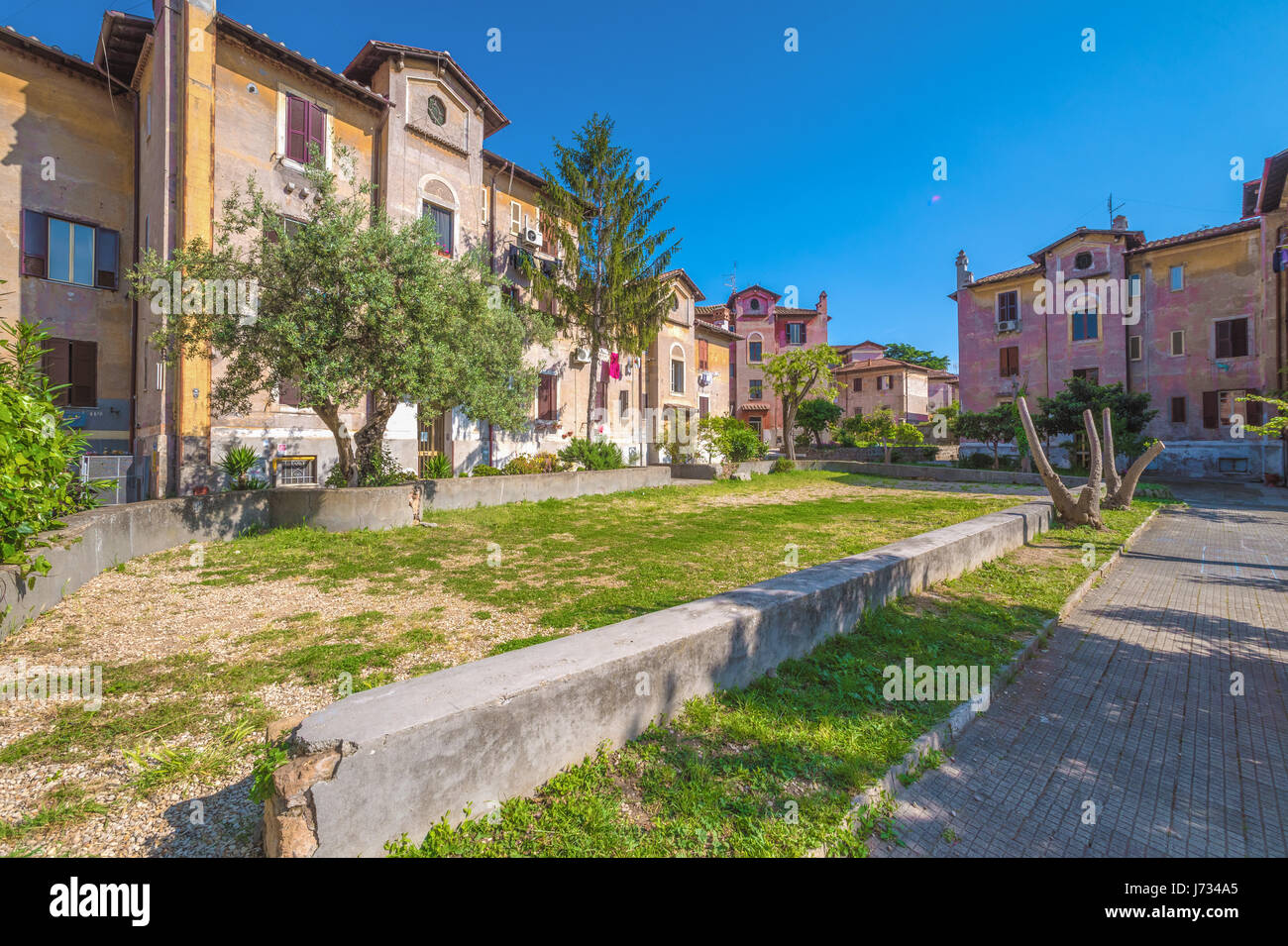 Rome, Italy - The suggestive popular Garbatella quarter in Ostiense ...