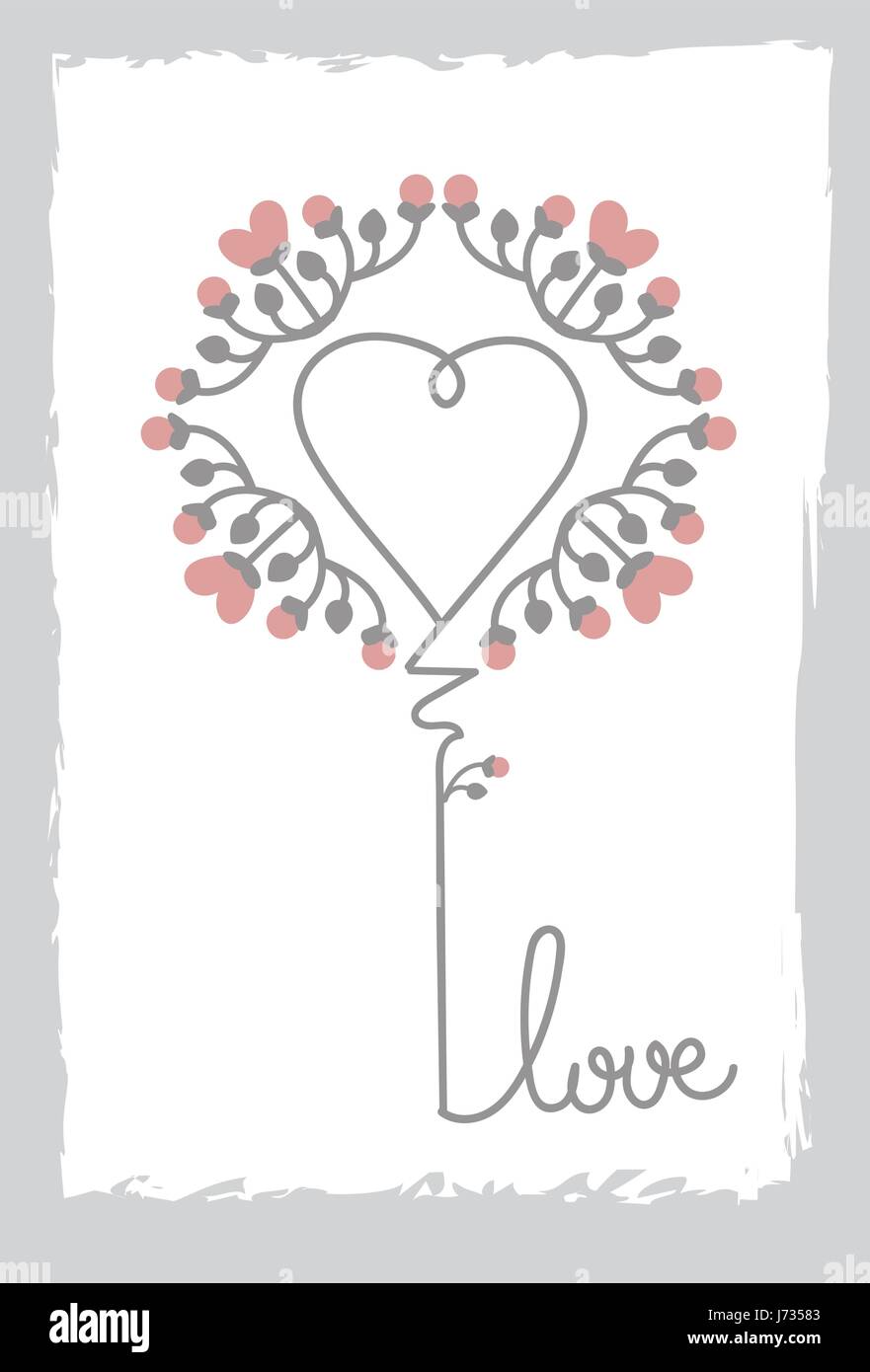 Floral Art Heart Shape Love Sign Flower And Leaf Ornament Stock Vector ...