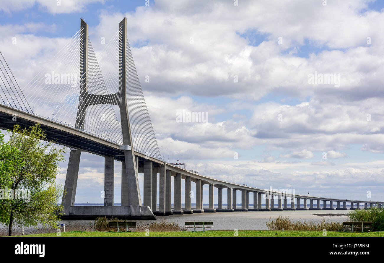 Bridge Vasco da Gama over Tagus River in Lisbon Stock Photo - Alamy