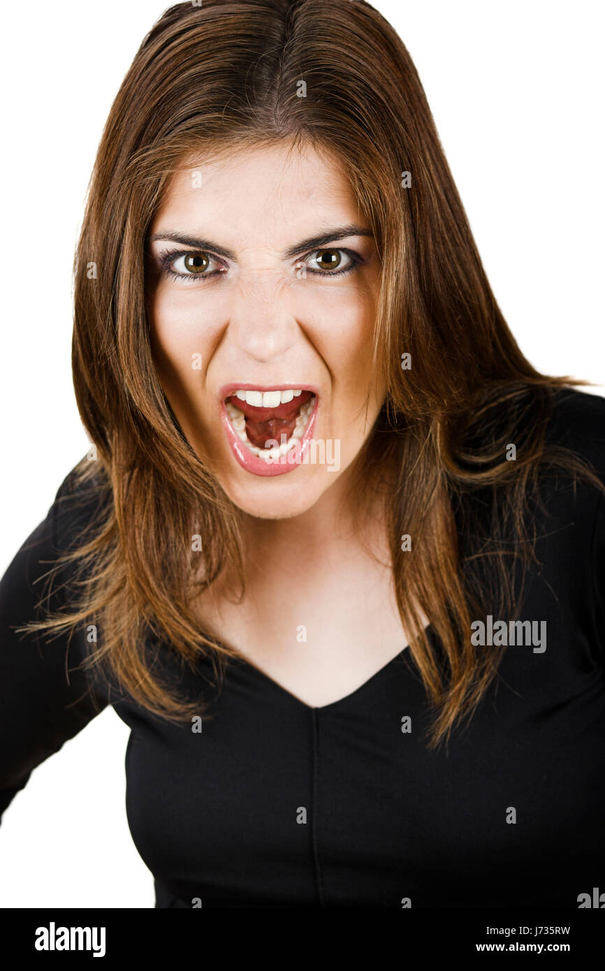 woman beautiful beauteously nice portrait raving furious angry irately ...