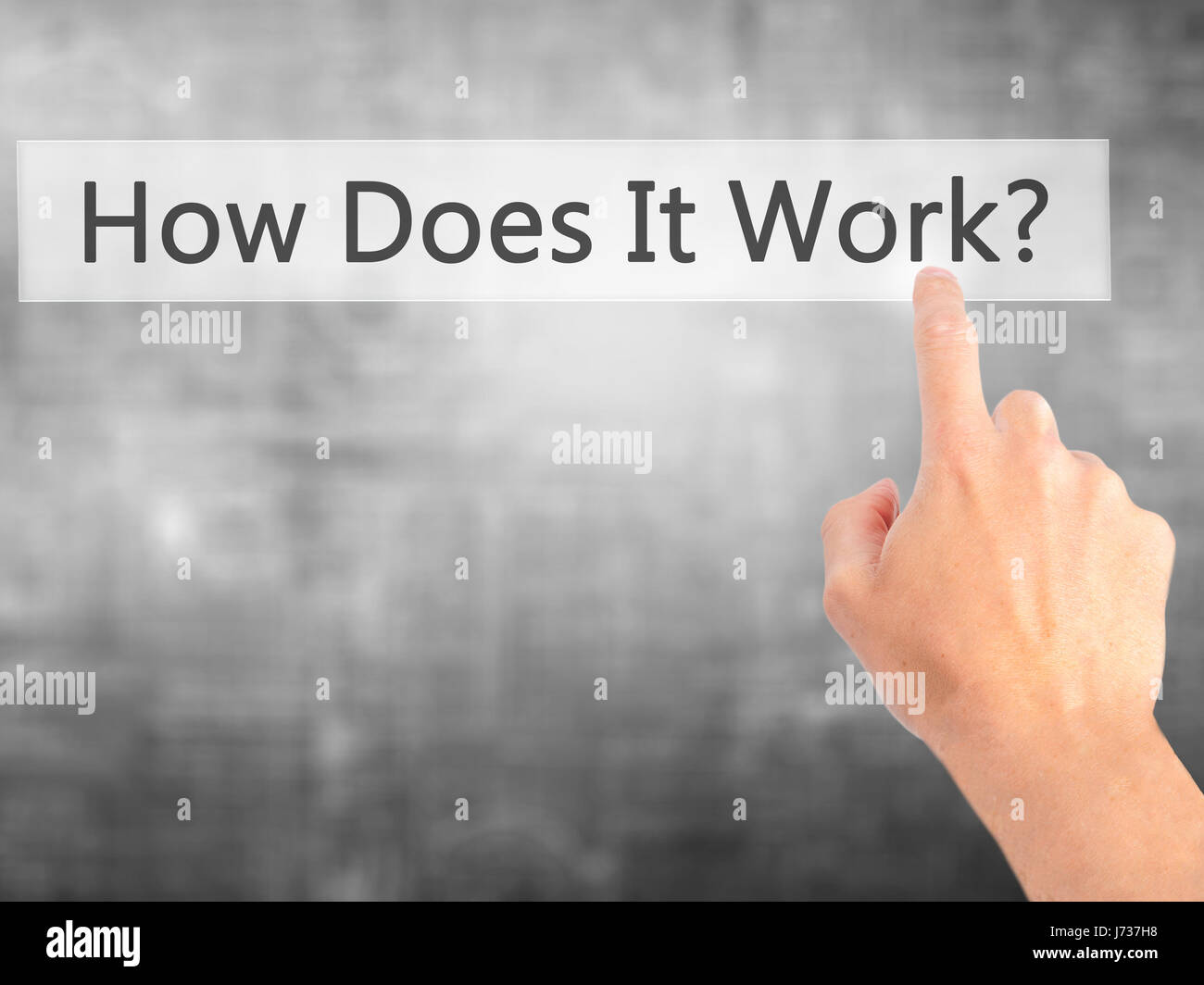 How Does It Work - Hand pressing a button on blurred background concept ...