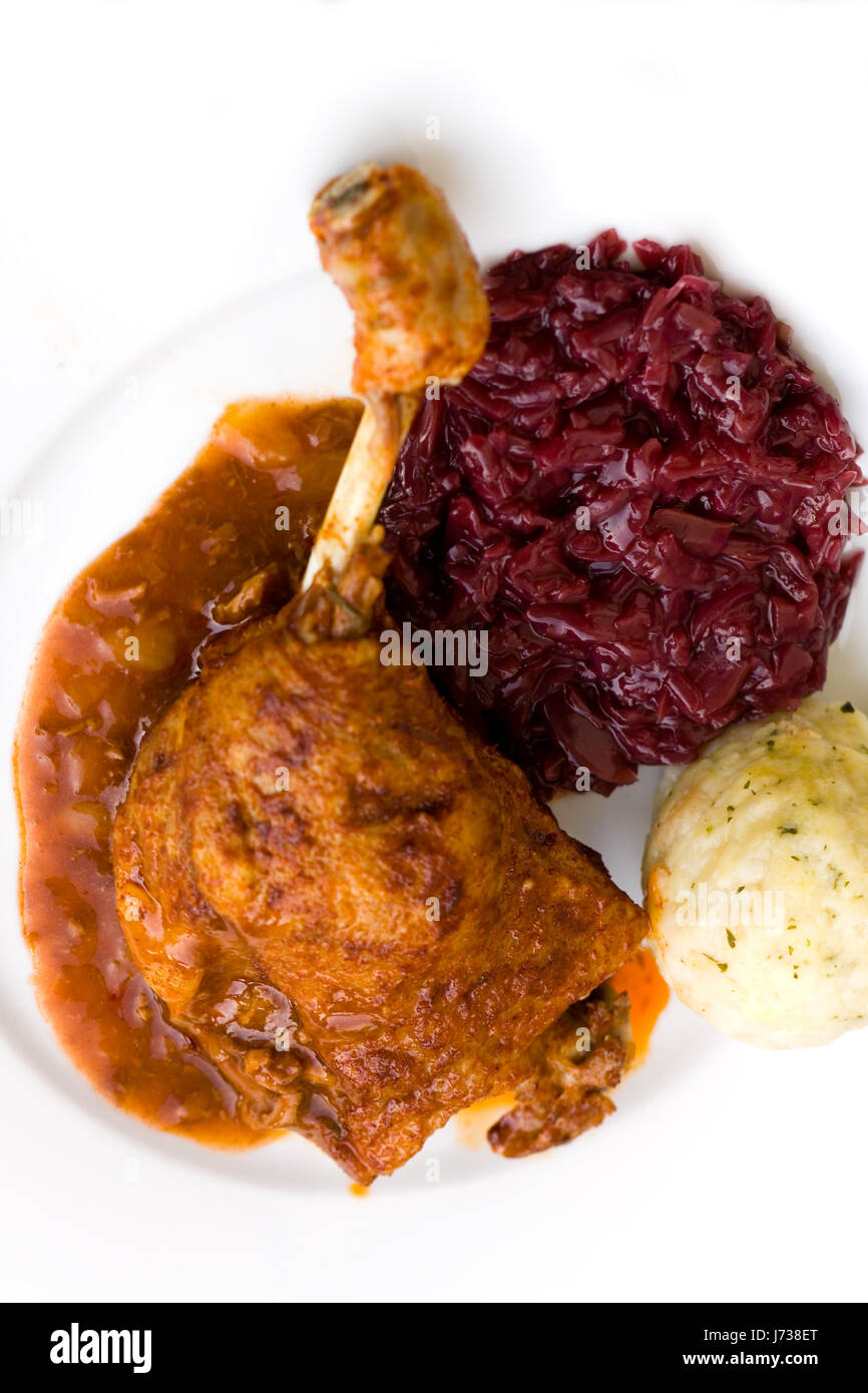 duck - leg with dumplings and red cabbage Stock Photo - Alamy