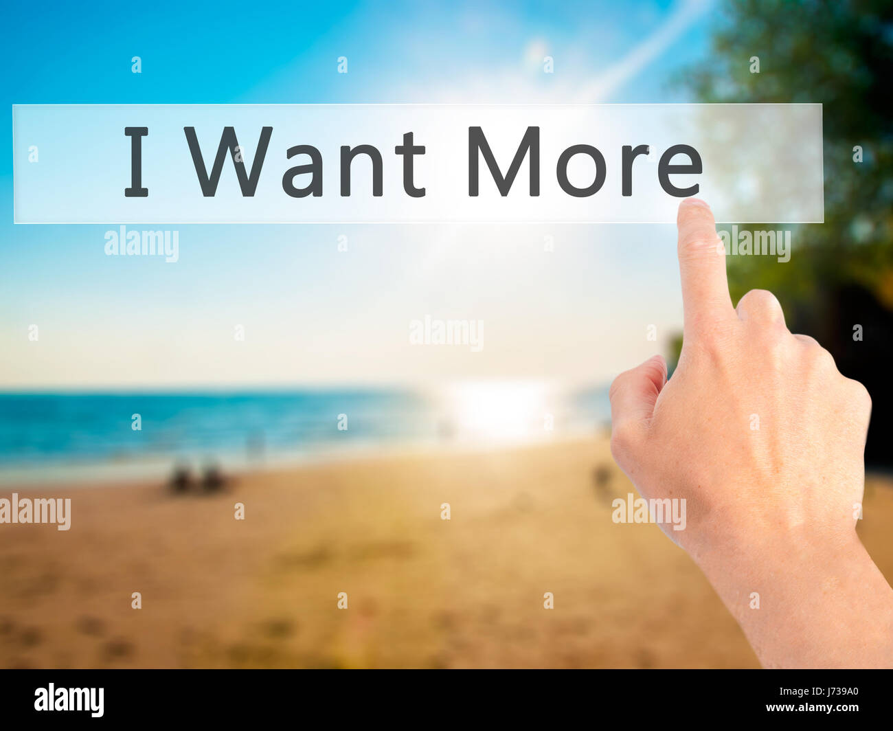 I Want More - Hand pressing a button on blurred background concept ...
