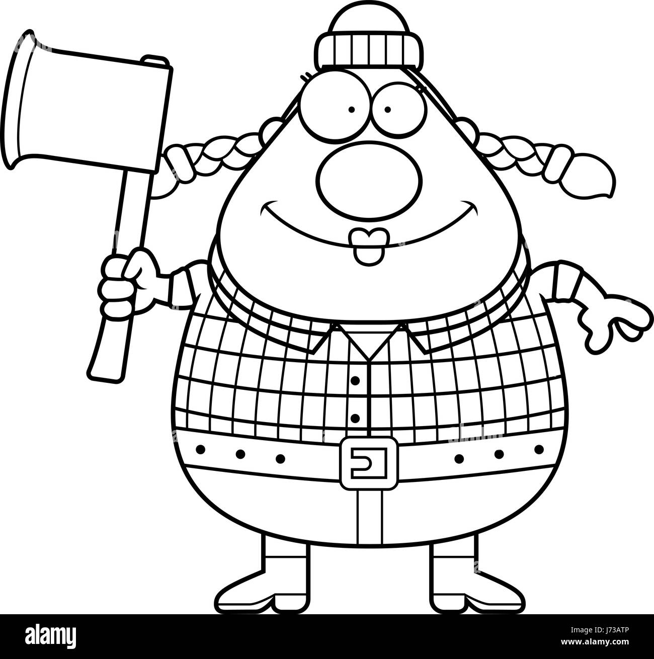 A cartoon illustration of a woman lumberjack with an axe Stock Vector ...