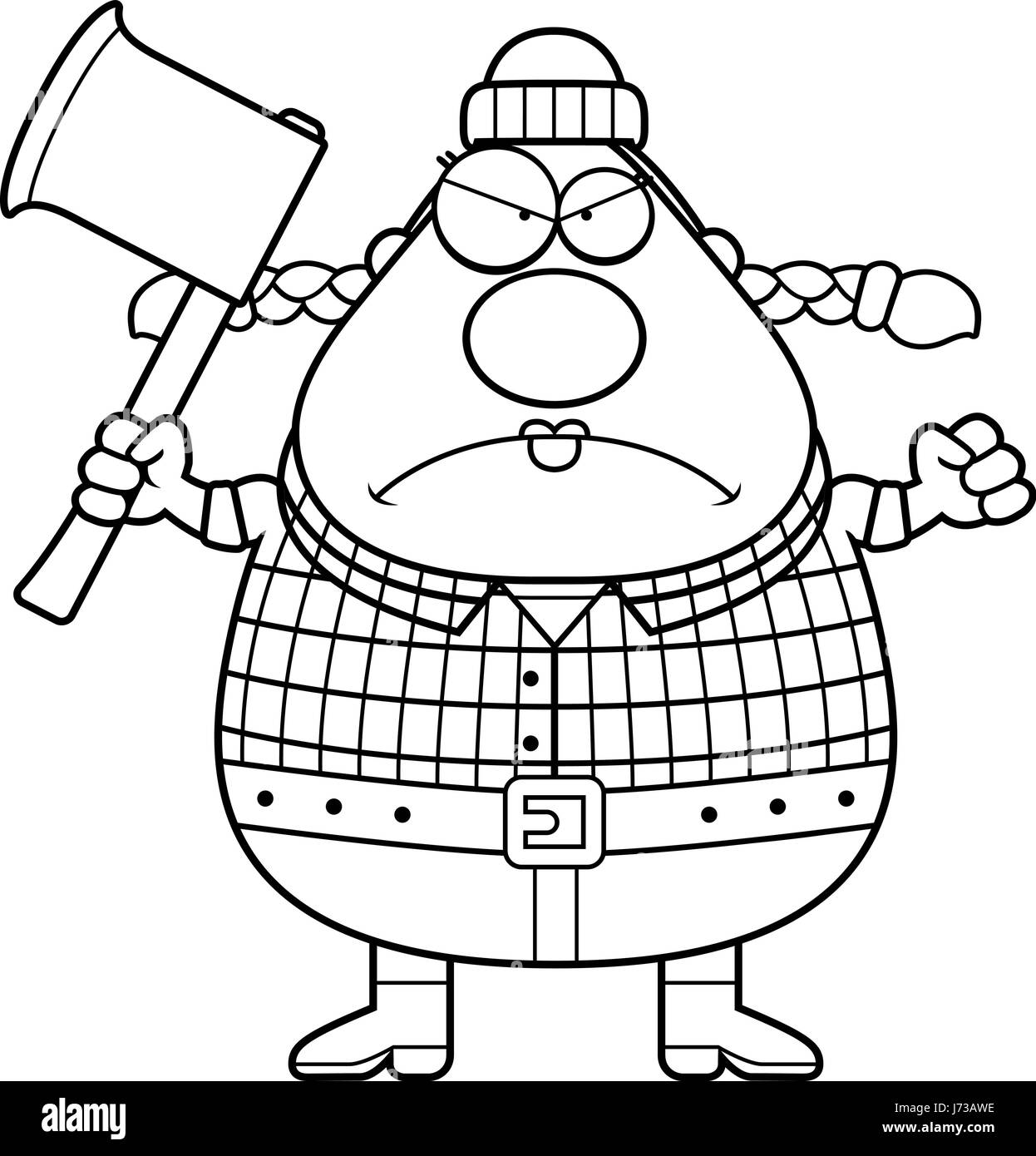 A cartoon illustration of a woman lumberjack looking angry Stock Vector ...