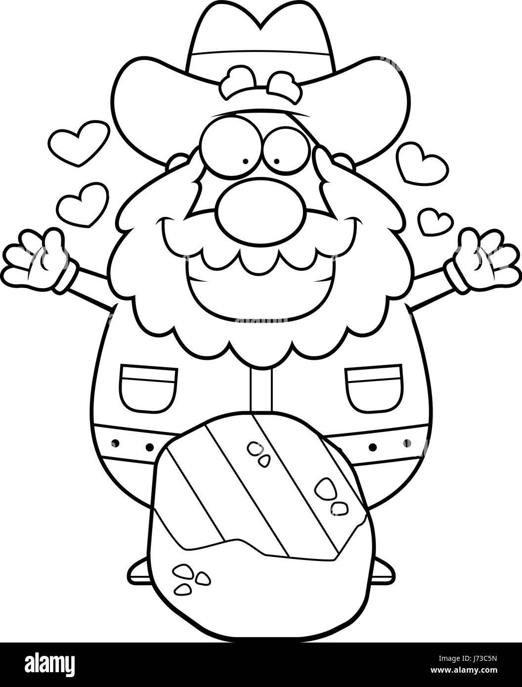 Cartoon Prospector With A Gold Nugget Black Sketch Coloring Page