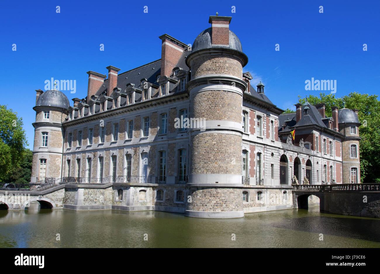 summer summerly belgium castle moat water chateau tree trees stone ...