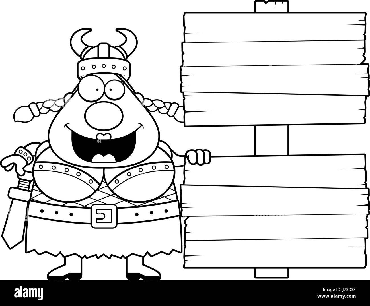 A cartoon illustration of a Valkyrie with a wooden sign Stock Vector ...