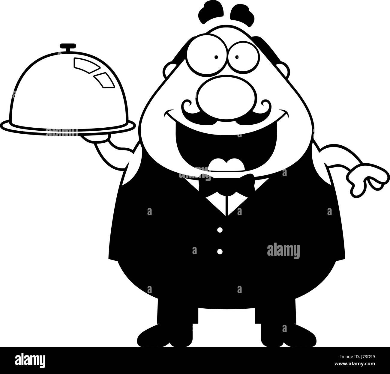 A cartoon illustration of a waiter with a serving tray Stock Vector ...