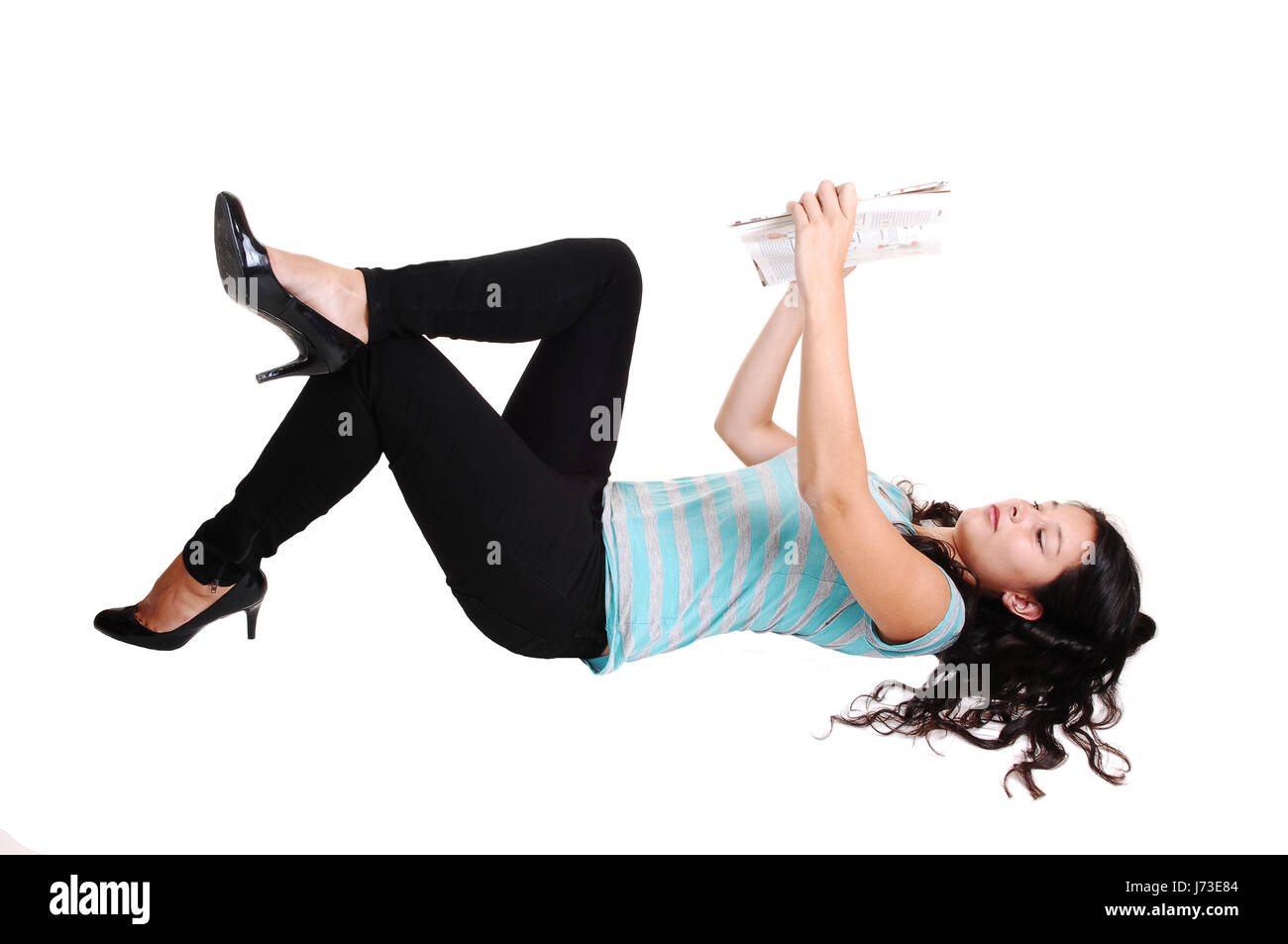 isolated fashion brown brownish brunette lie lying lies pose teenager ...