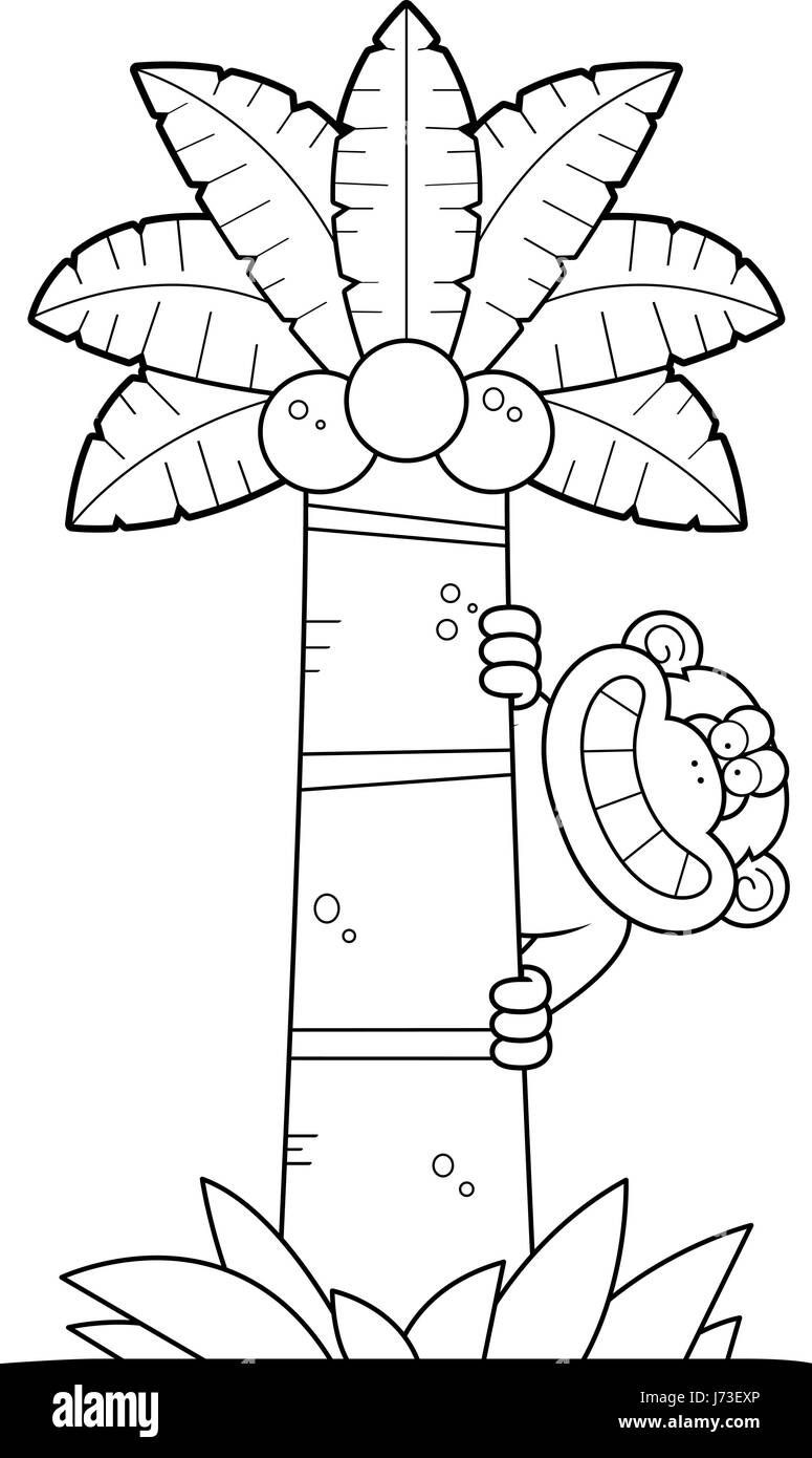 A cartoon illustration of a chimpanzee in a palm tree Stock Vector ...