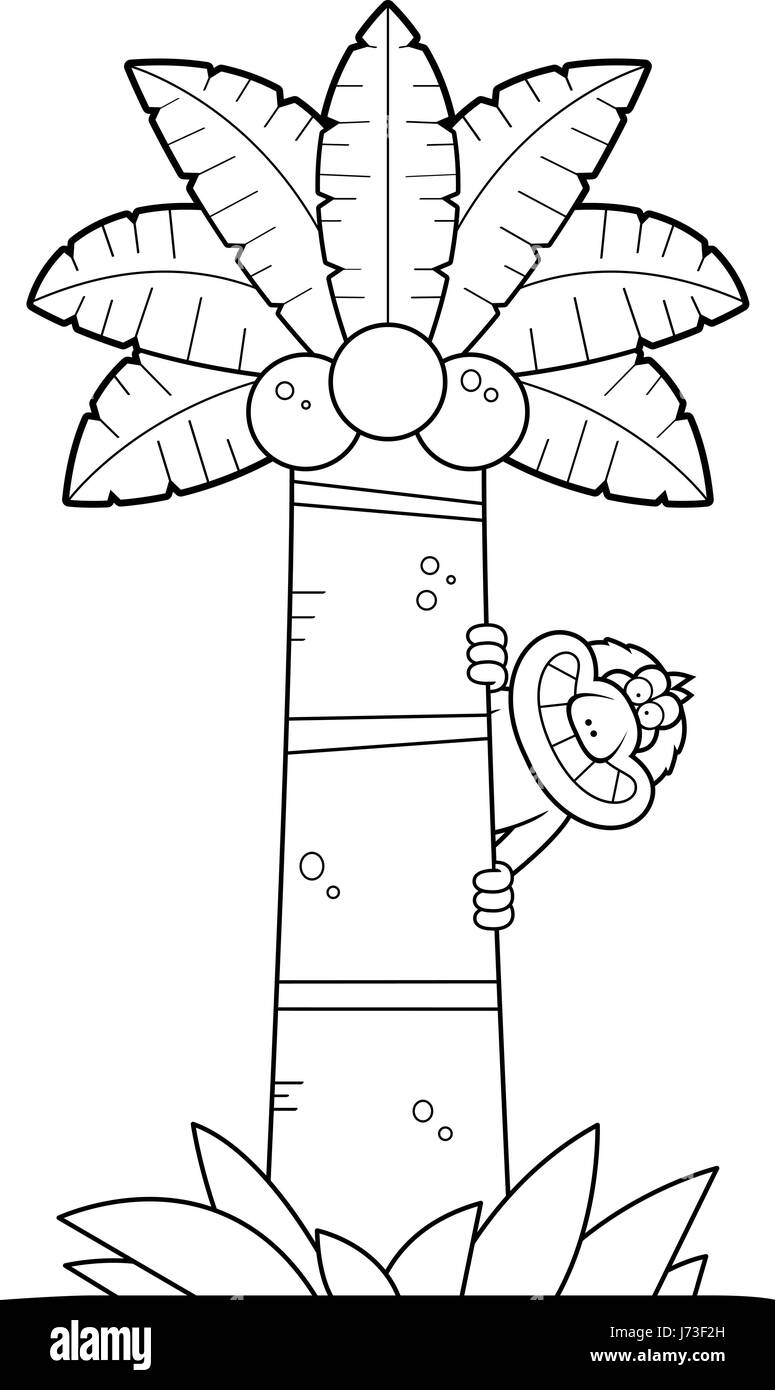 A cartoon illustration of a Japanese macaque in a palm tree Stock ...