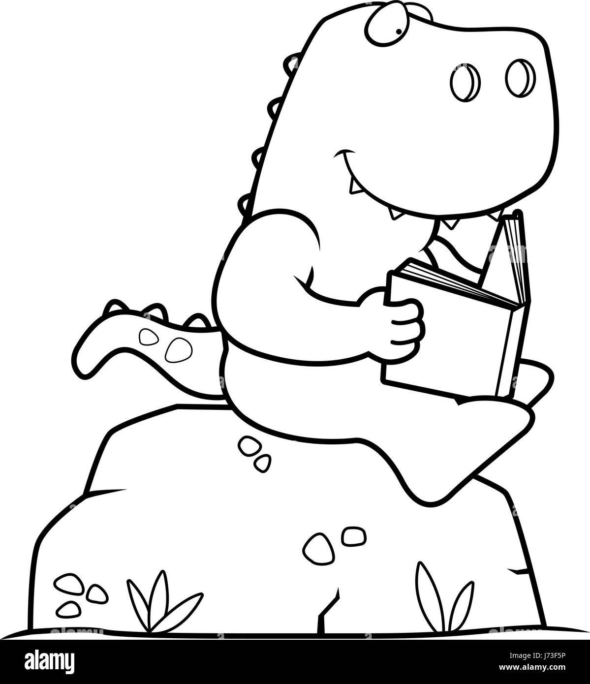 A cartoon dinosaur reading a book on a rock Stock Vector Image & Art ...