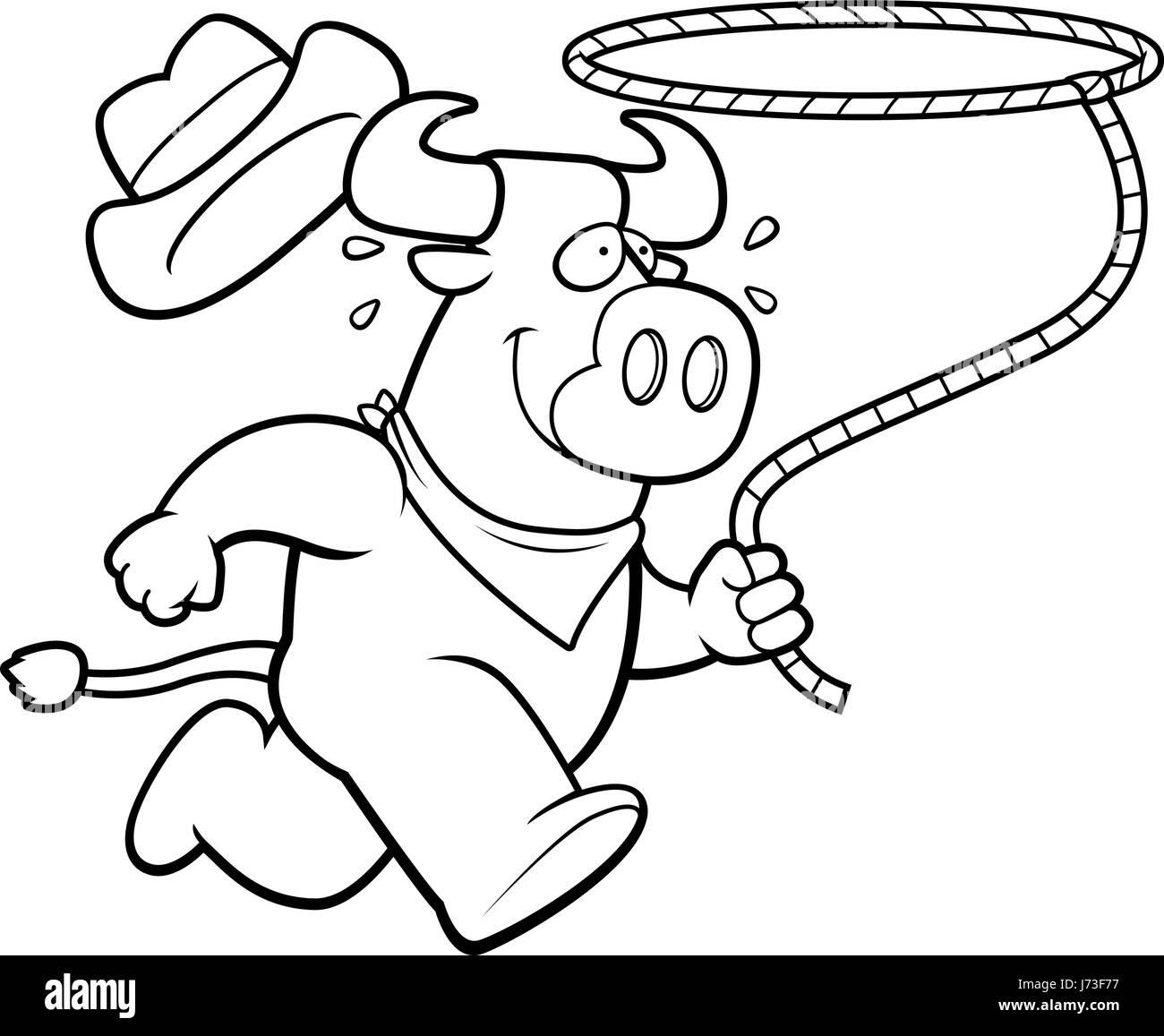 A happy cartoon rodeo bull running with a lasso Stock Vector Image ...
