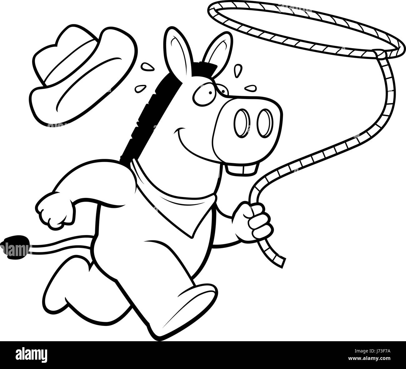 A happy cartoon rodeo donkey running with a lasso Stock Vector Image ...