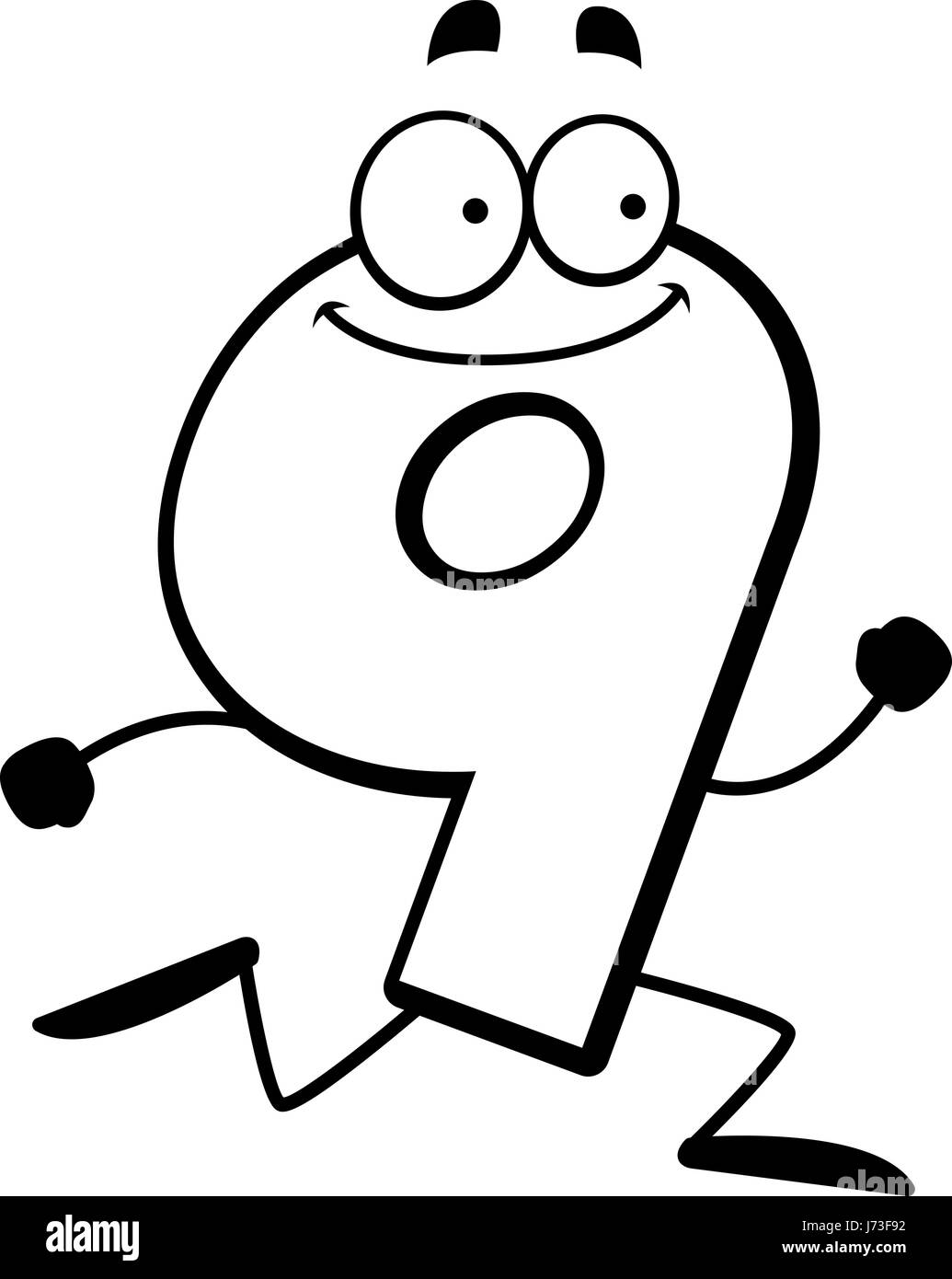 A cartoon illustration of a number nine running and smiling Stock ...