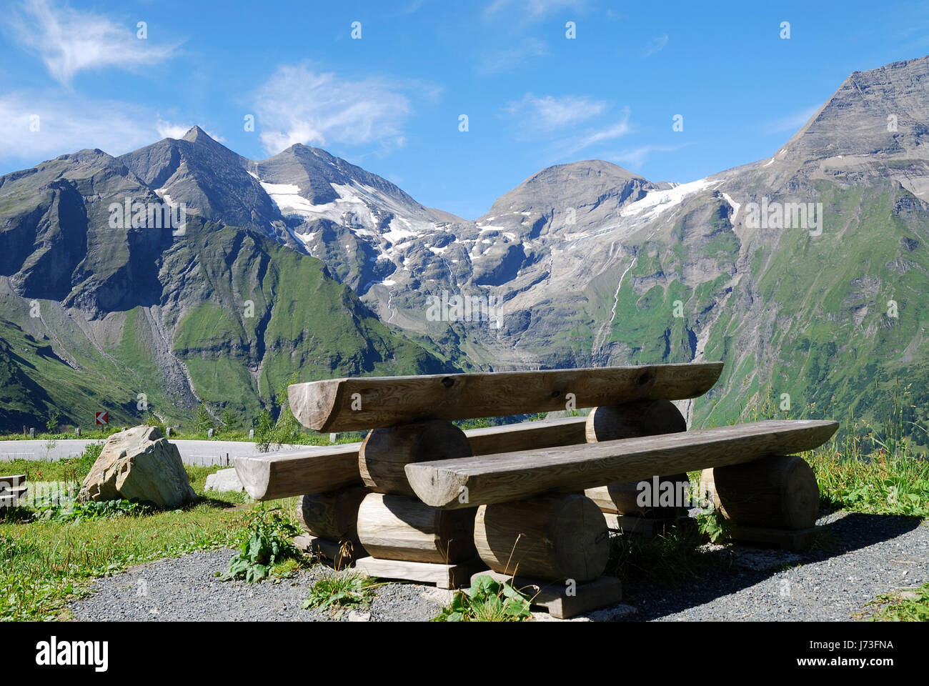 alps landscape scenery countryside nature seat bench mountain table ...