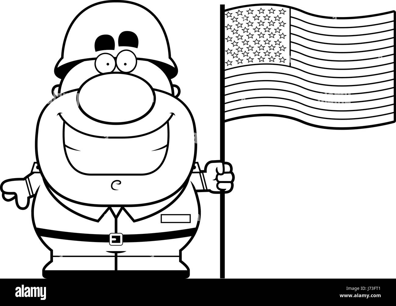 A cartoon illustration of an army soldier with an American flag Stock ...