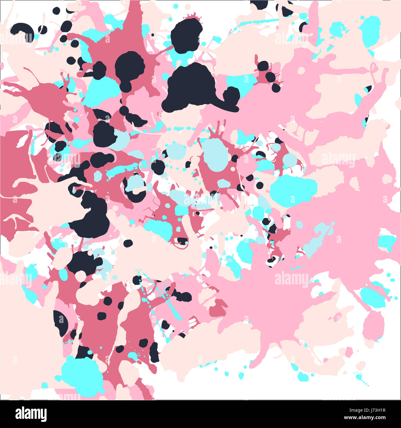 Pink turquoise black ink paint splashes colorful background square ...