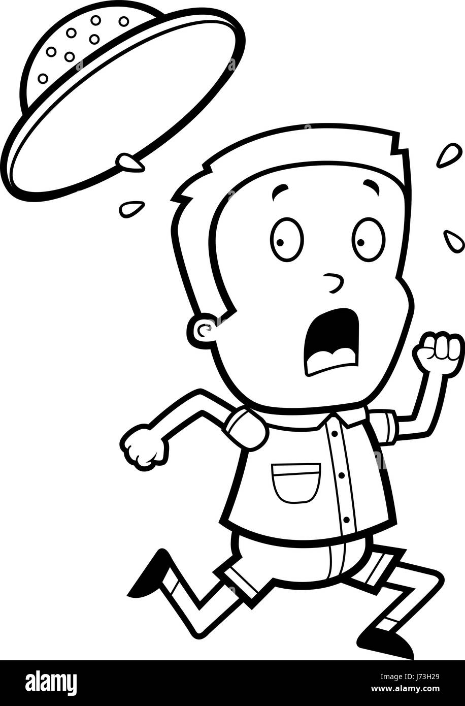 Cartoon child explorer running in Black and White Stock Photos & Images ...