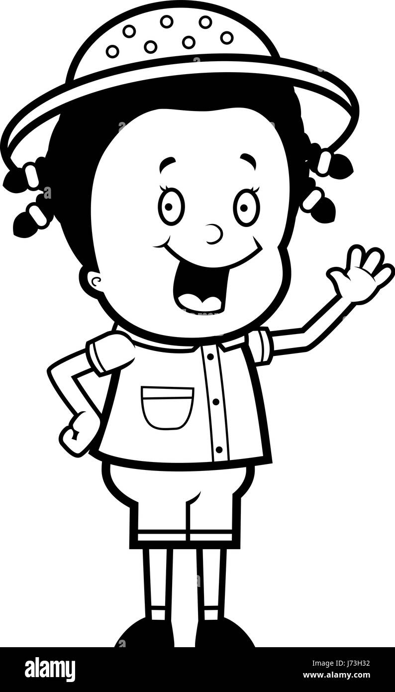 Happy cartoon girl explorer waving Stock Vector Images - Alamy