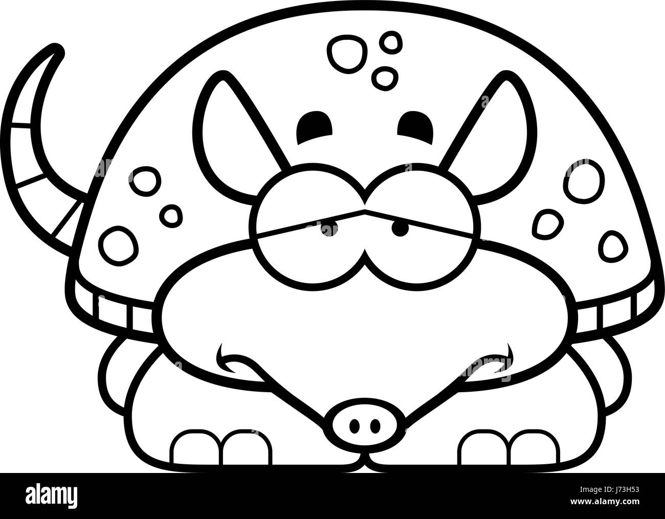 A cartoon illustration of a little armadillo with a sad expression ...