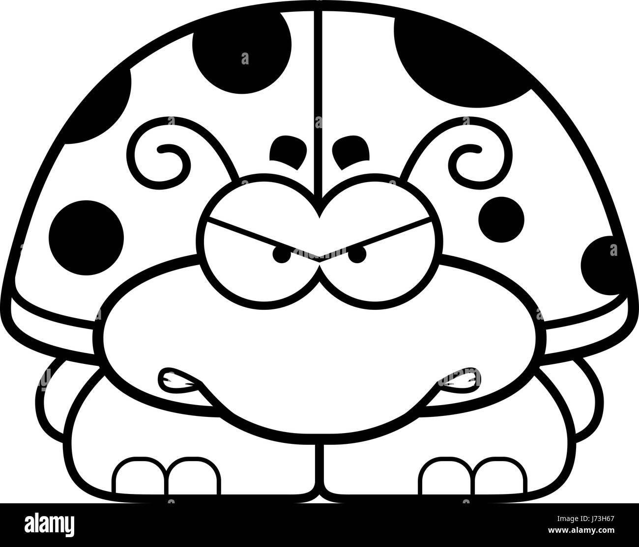 A cartoon illustration of a little ladybug with an angry expression ...