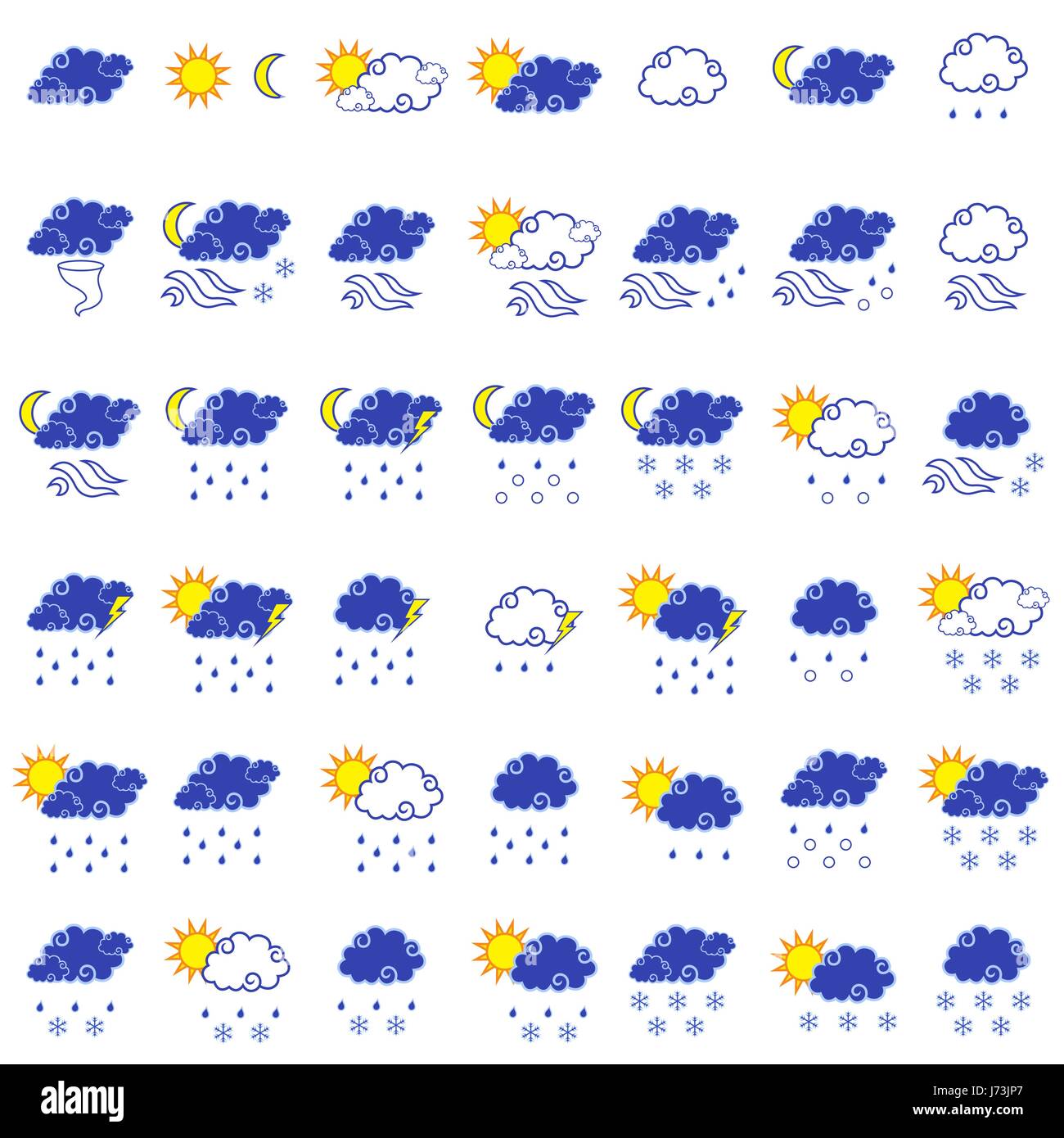 Set of forty three forecast weather color simple vector icons isolated ...