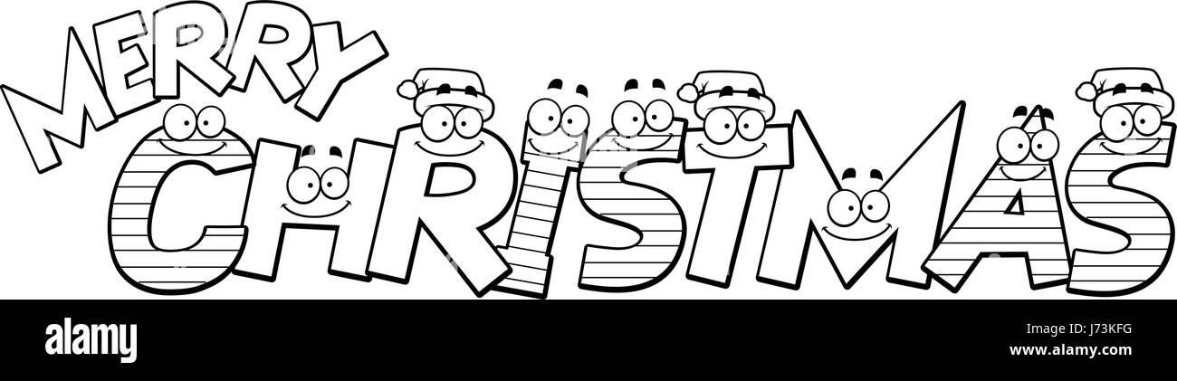 A cartoon illustration of the words Merry Christmas with a Christmas ...