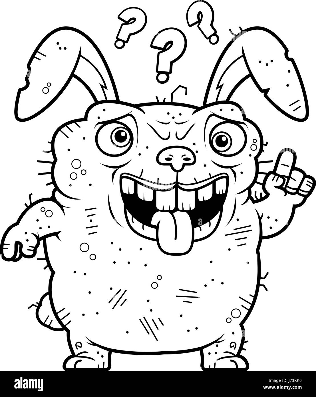 A cartoon illustration of an ugly bunny looking confused Stock Vector ...