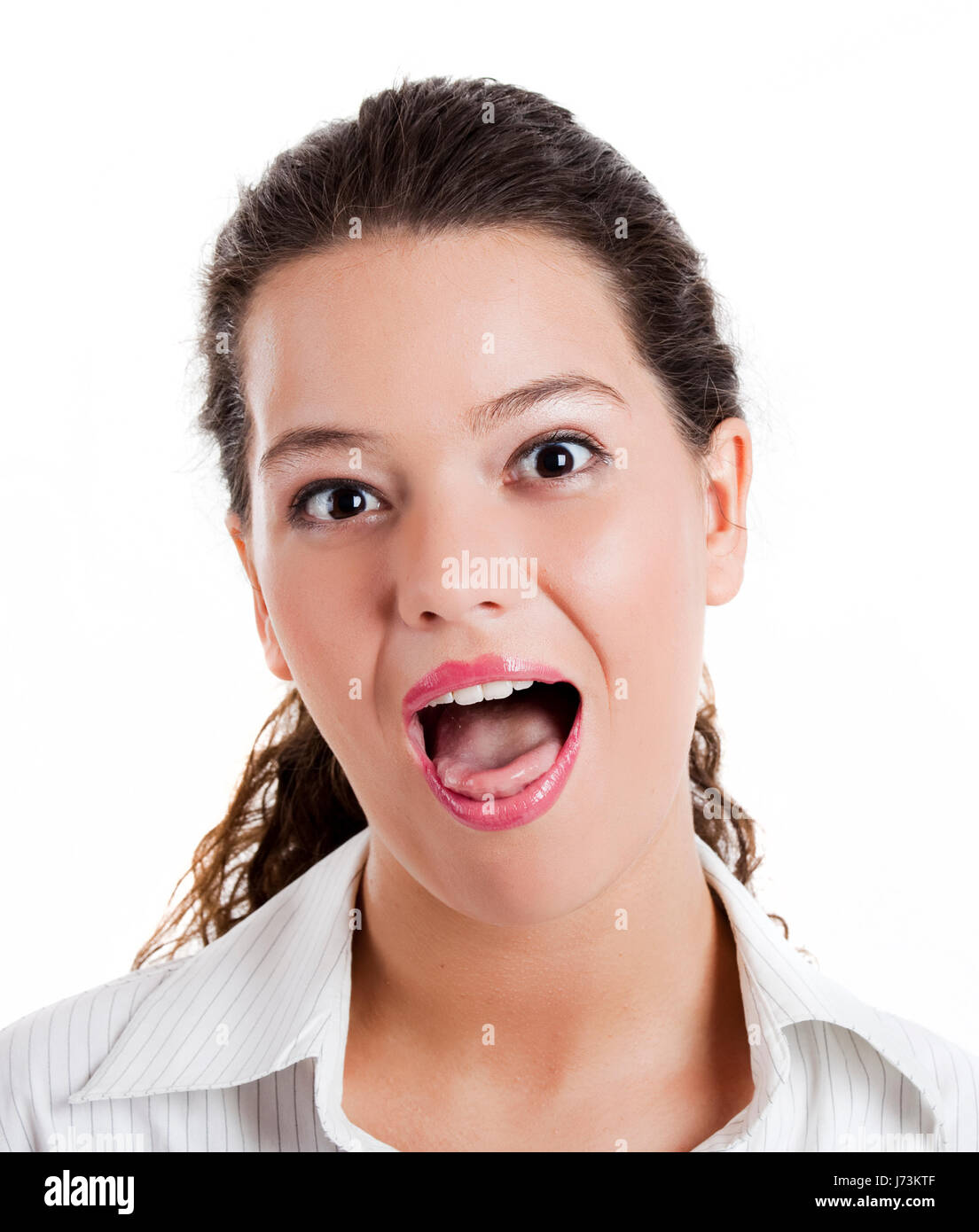 woman face portrait expression delighted unambitious enthusiastic merry ...