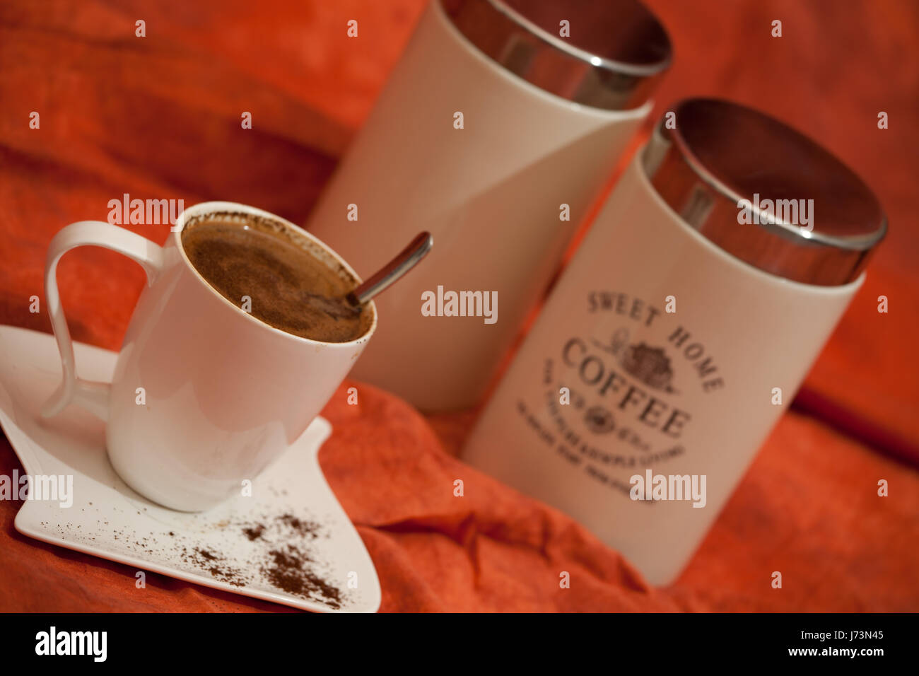 cup drink tin table cloth doze coffee smoke smoking smokes fume close ...