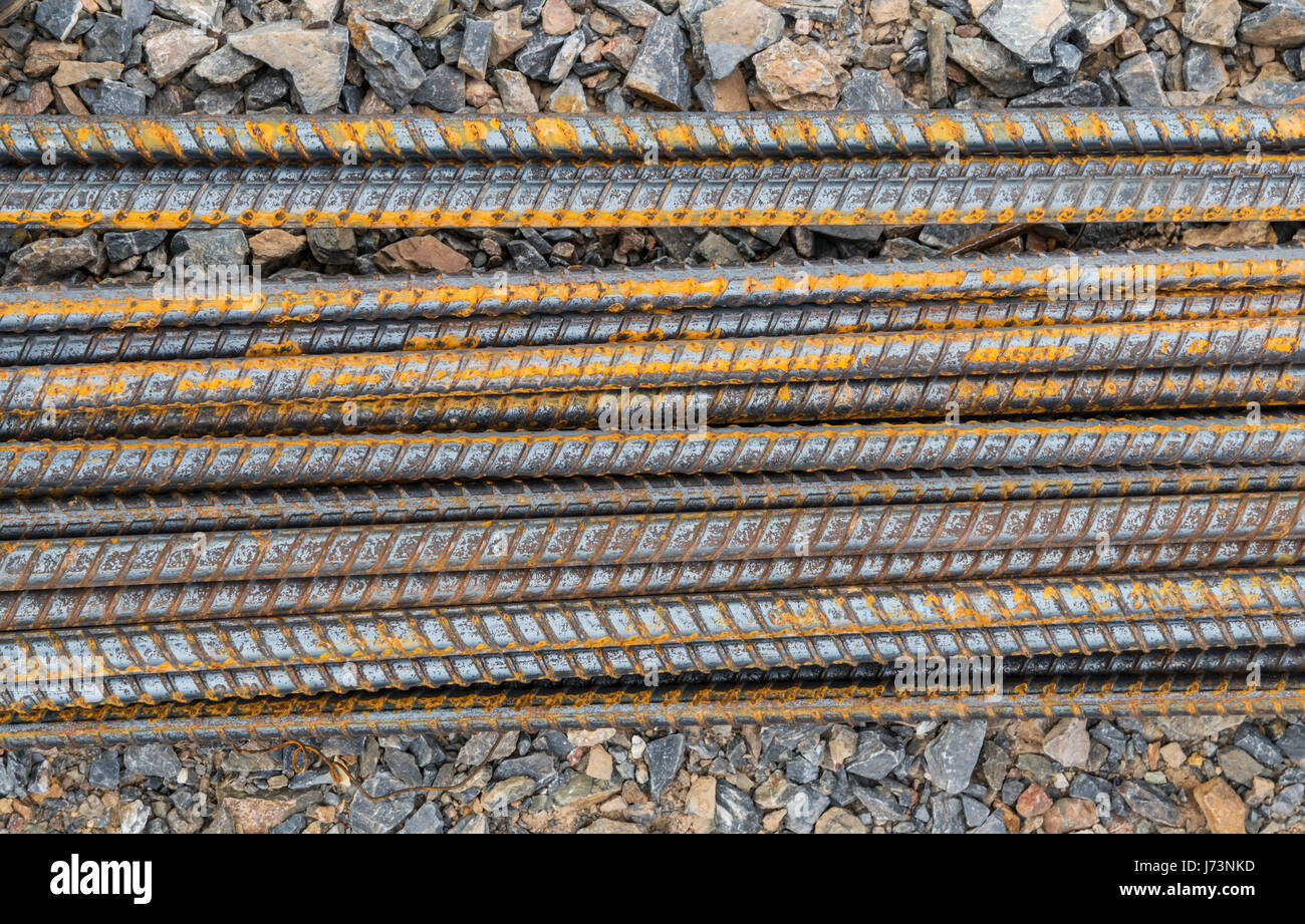 Steel rods or bars used to reinforce concrete in construction Stock ...