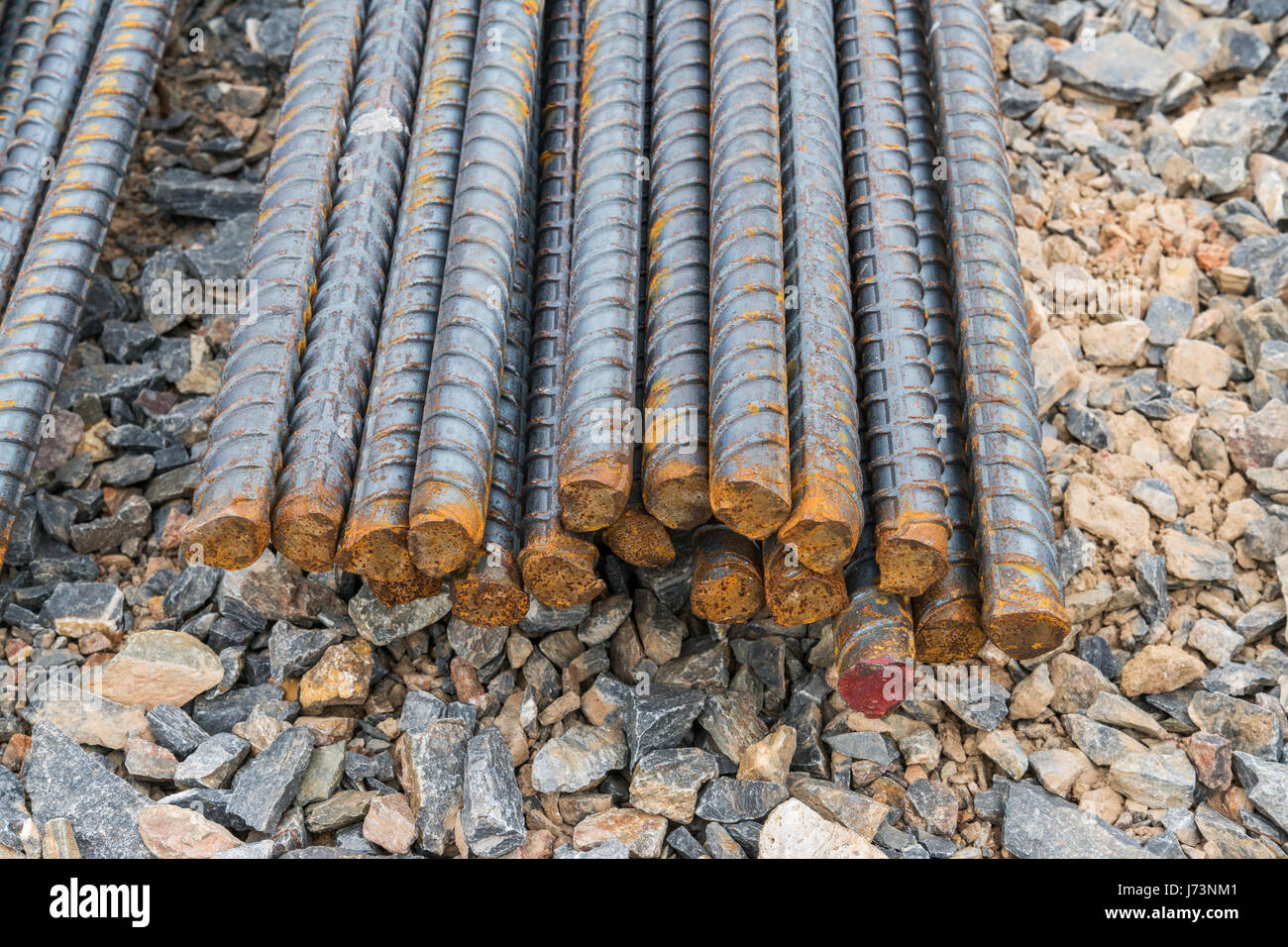 Steel rods or bars used to reinforce concrete in construction Stock ...