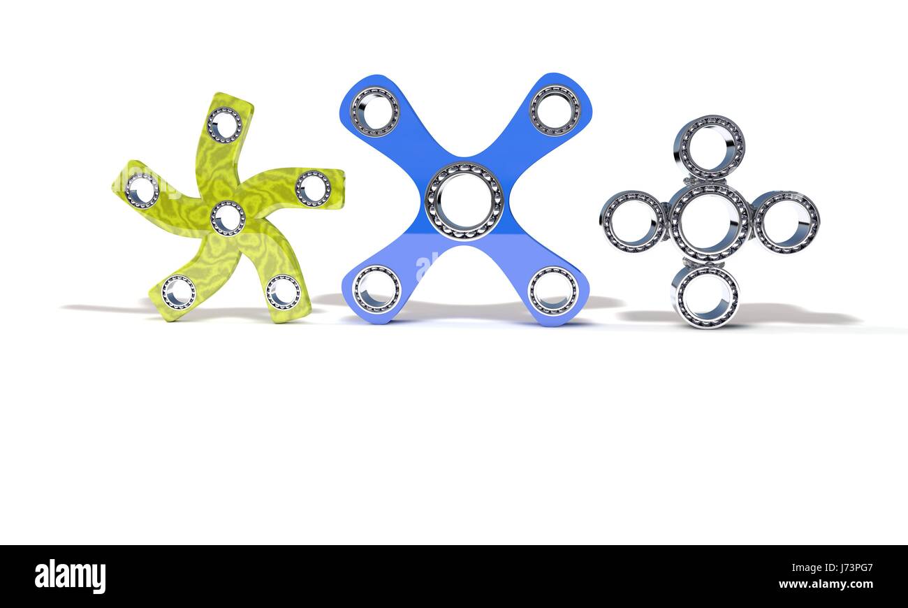 Classic and four blue hand fidget spinner, 3d render working Stock ...