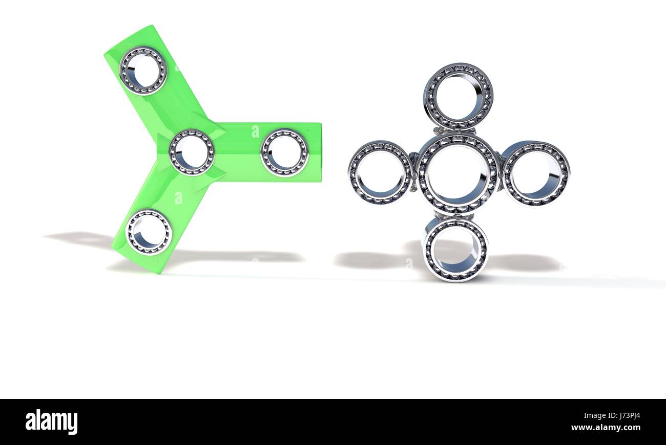 Classic and three hand fidget spinner, 3d render working Stock Photo ...