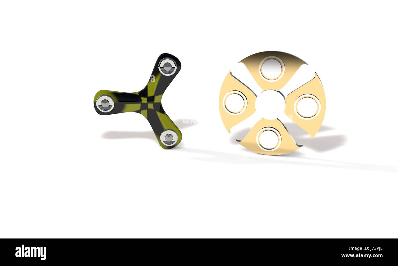 Colored and titanium fidget spinner, 3d render working Stock Photo - Alamy