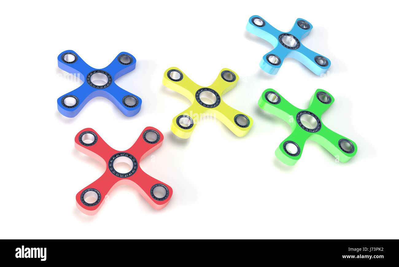 Colored four hand fidget spinner on white, 3d render working Stock ...