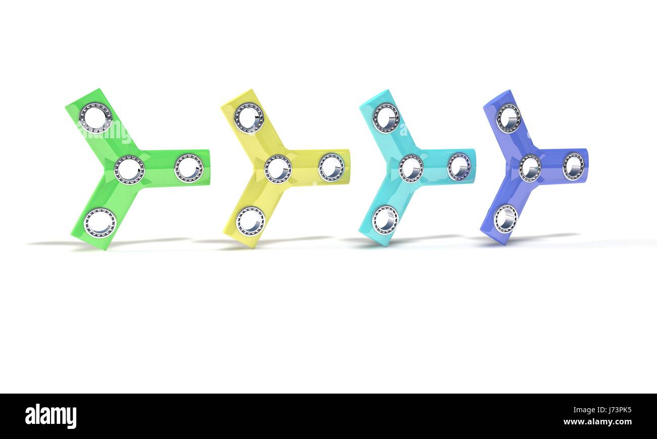 Colored three hand fidget spinner, 3d render working Stock Photo - Alamy