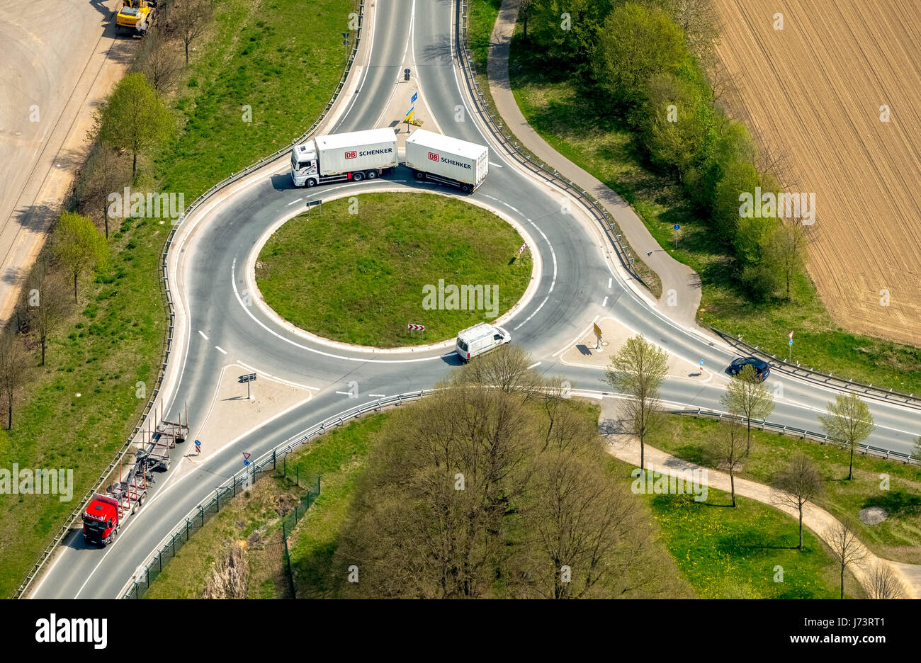 Roundabout in front of the wood factory Egger B7 and B251, truck ...